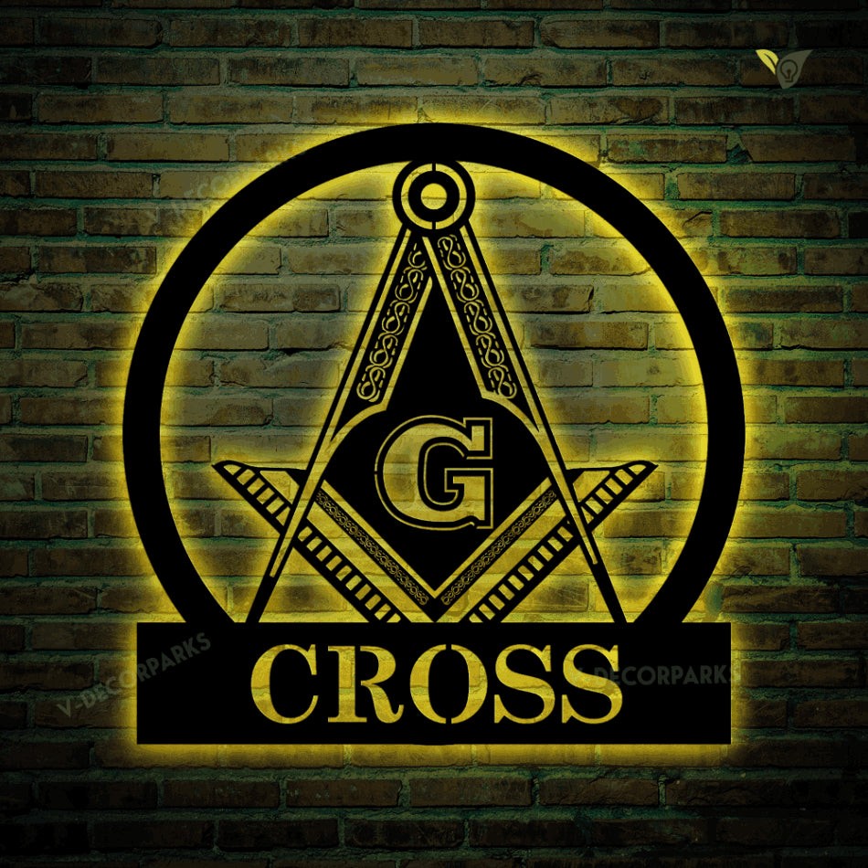 Masonic Logo Metal Sign With Colorful Led Light, Masonic Lodge Decor ...