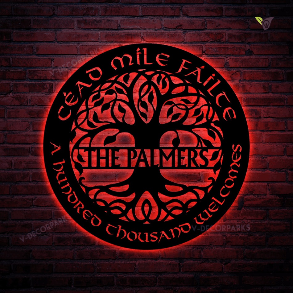 Personalized Tree Of Life With Name Cead Mile Failte Metal Sign With ...