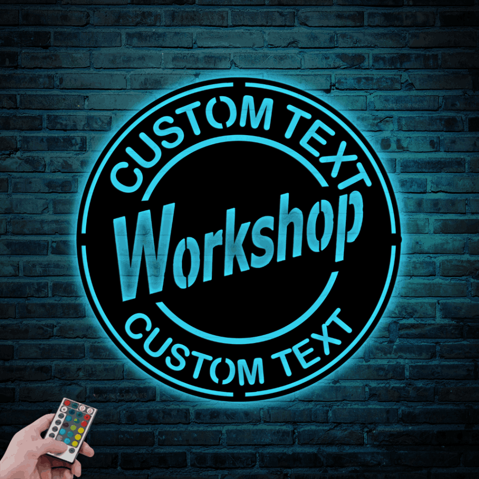 Custom Your Workshop Metal Sign With Led Lights, Metal Shop Sign, Dad ...