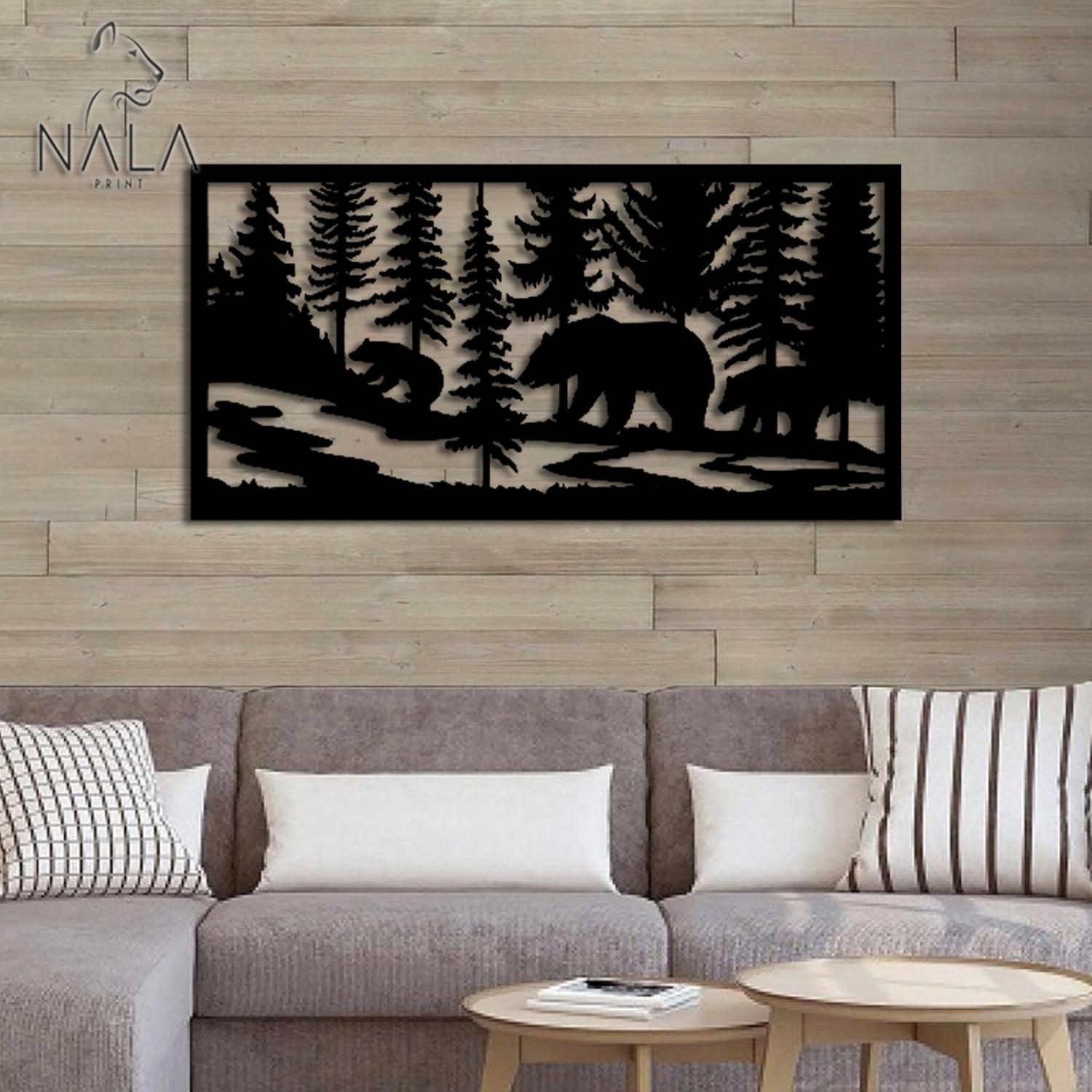 Bear Family Forest Wall Art, Bear Metal Artwork Decor, Wild Animal Wall ...