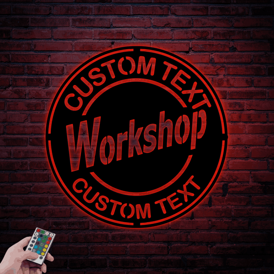 Custom Your Workshop Metal Sign With Led Lights, Metal Shop Sign, Dad ...