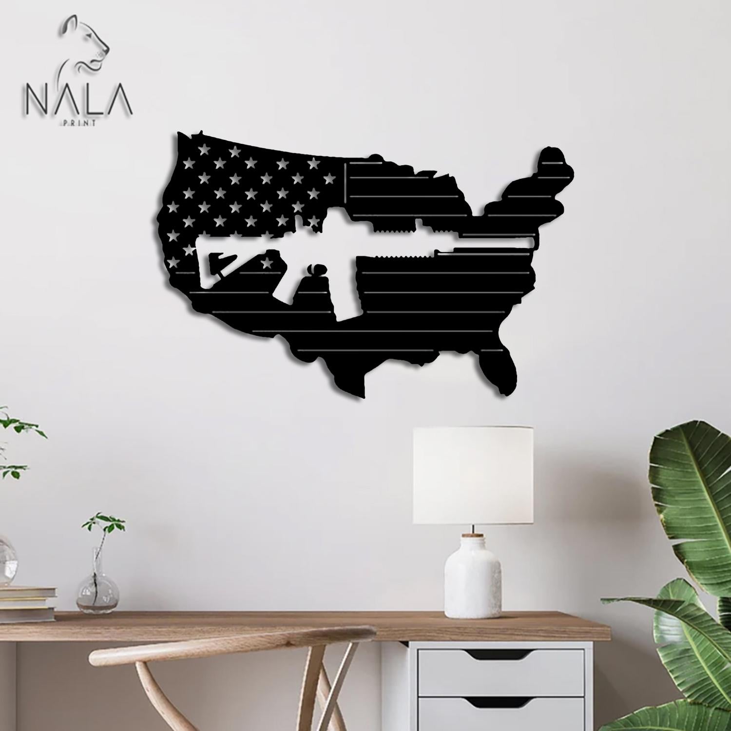 American Flag Gun Riffle Metal Sign, Gun Flag Wall Art, Memorial Day ...