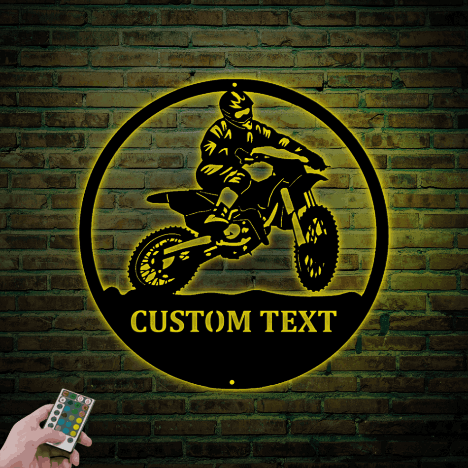 Custom Dirt Bike Metal Sign With Led Lights, Motorcycle Metal Wall Art ...
