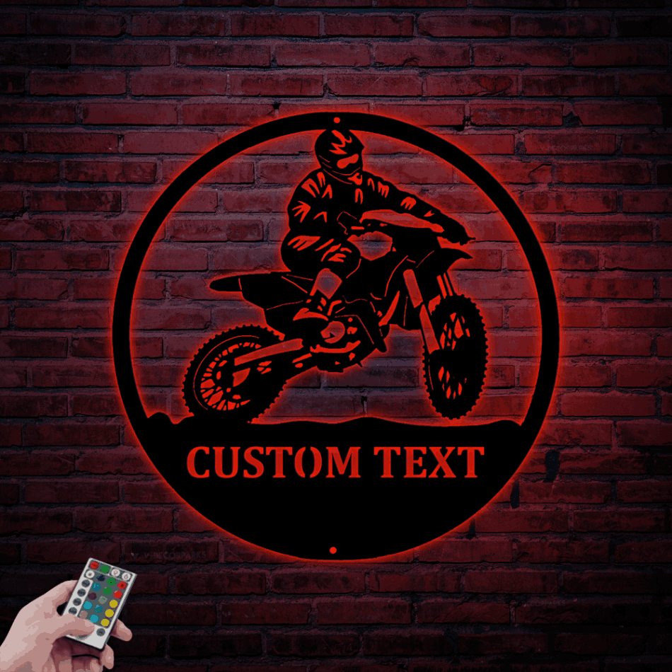 Custom Dirt Bike Metal Sign With Led Lights, Motorcycle Metal Wall Art ...