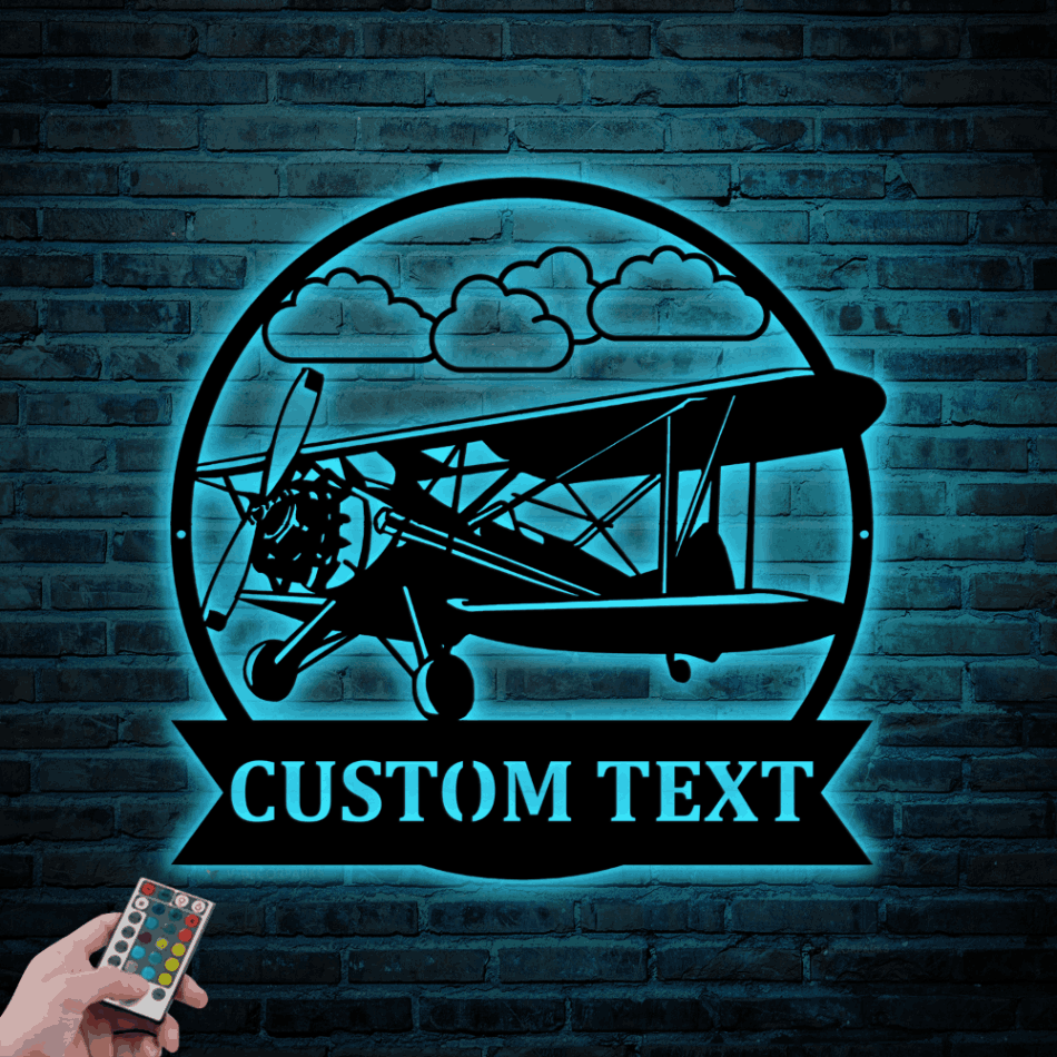 Customized Airplane Hangar Metal Led Sign, Personalized Pilot Name Sign ...