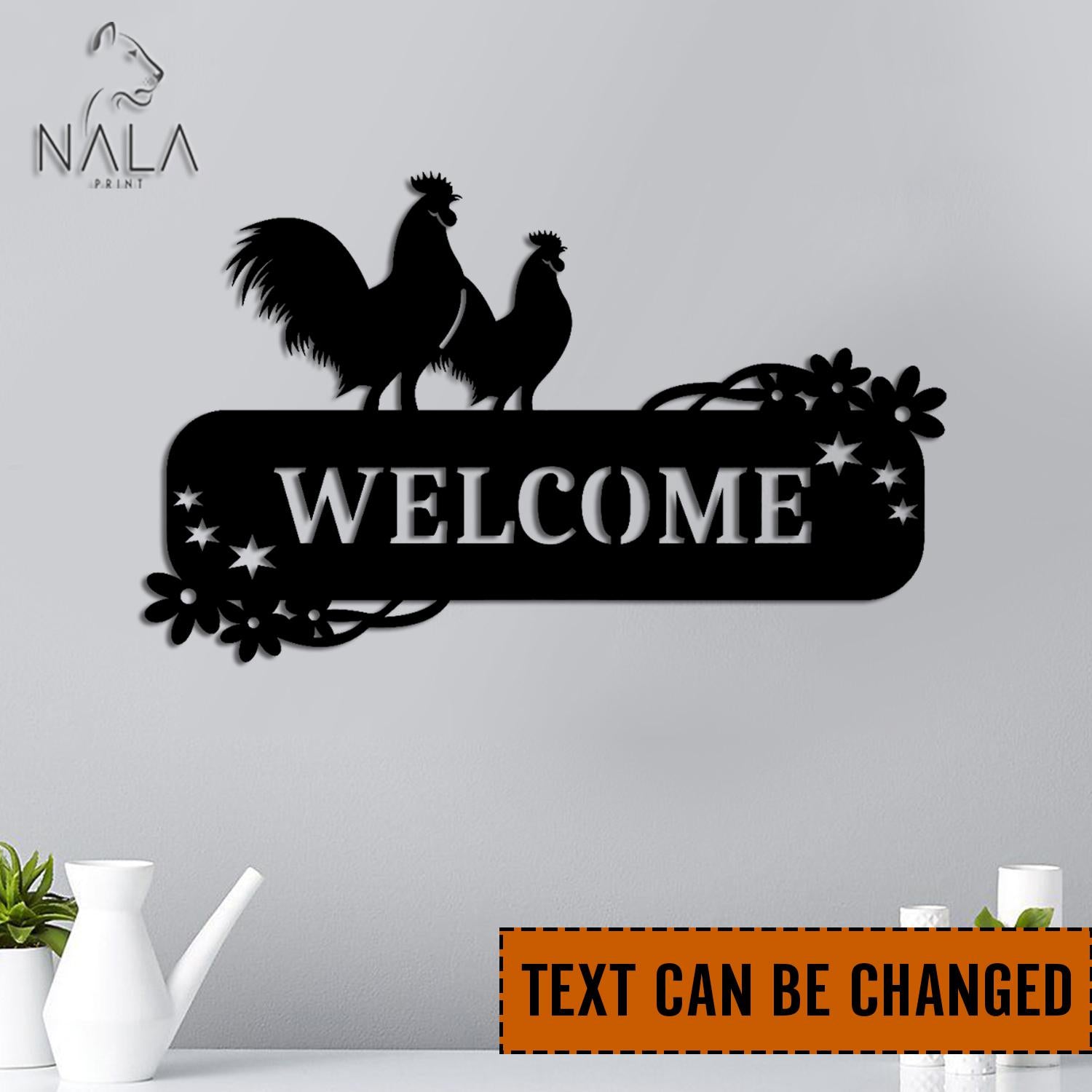 Personalized Chicken Flower Welcome Metal Sign, Farm Animal Wall Art ...