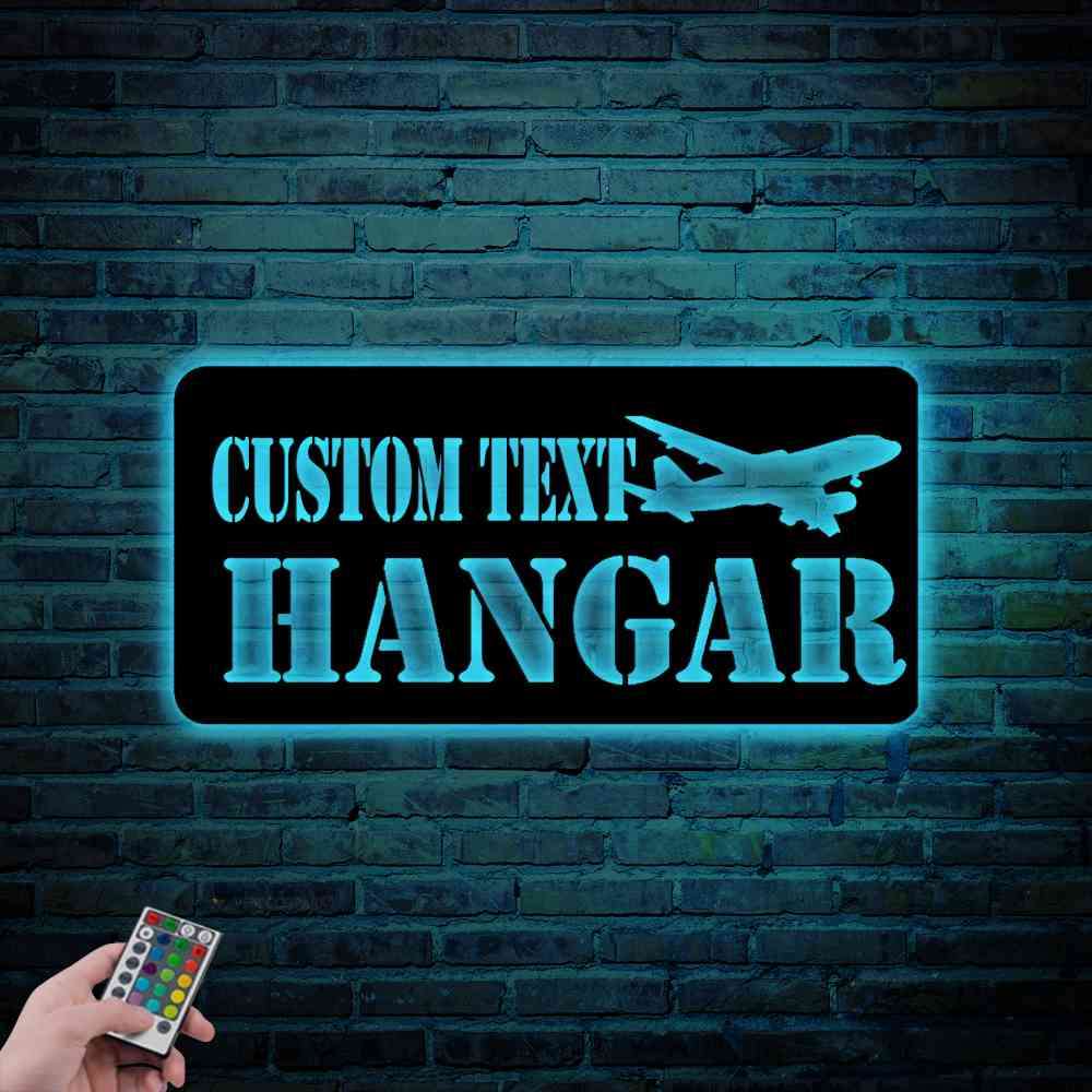 Airplane Hangar Sign With Led Lights, Personalized Pilot Name Sign ...
