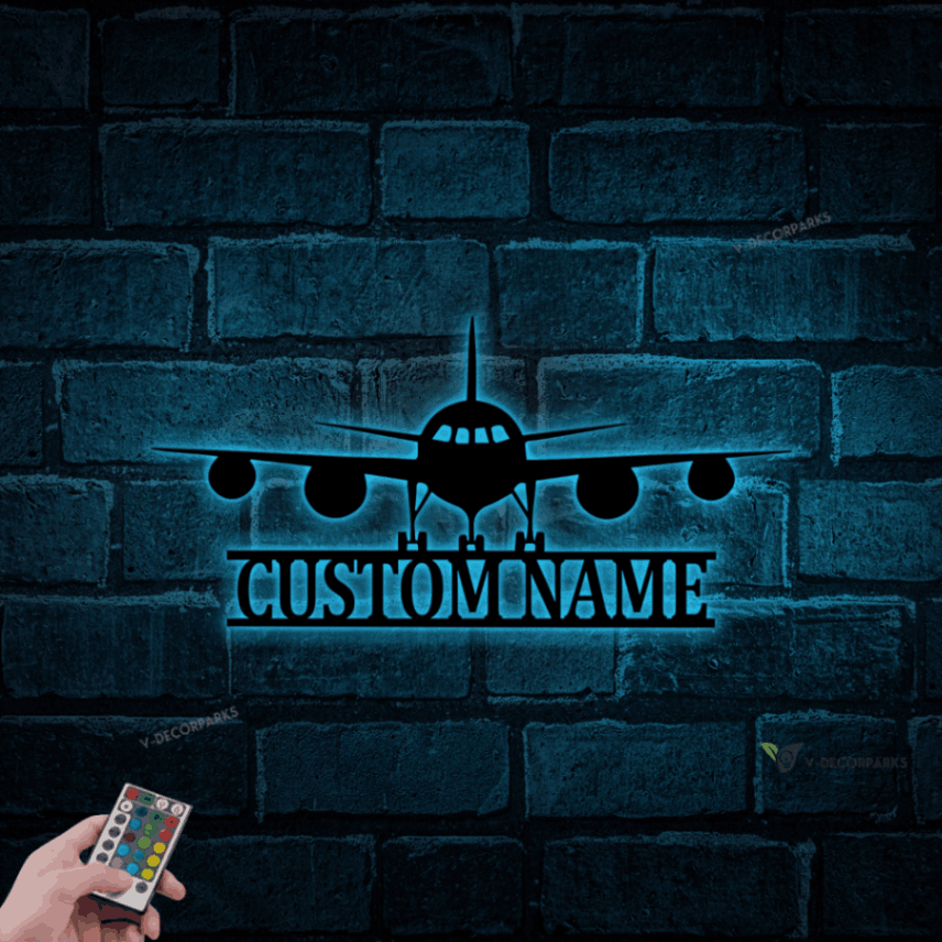 Airplane Metal Sign With Led Lights, Airplane Signs, Aviation Sign ...
