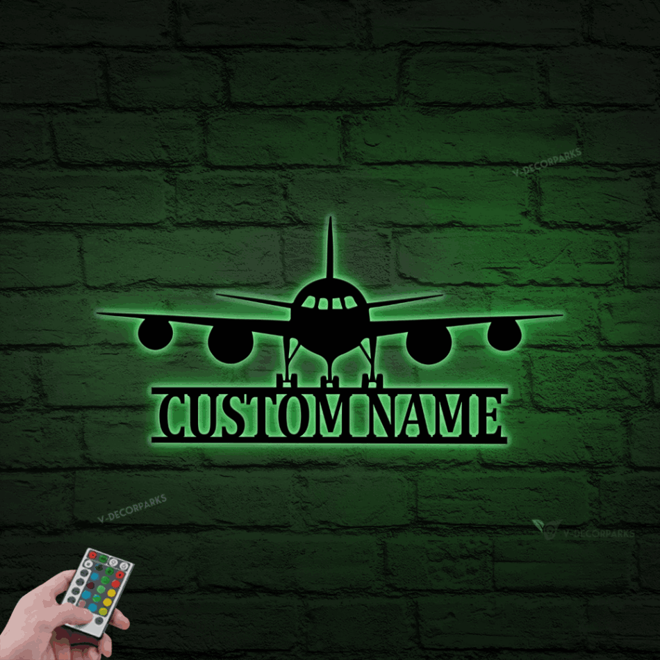 Airplane Metal Sign With Led Lights, Airplane Signs, Aviation Sign ...