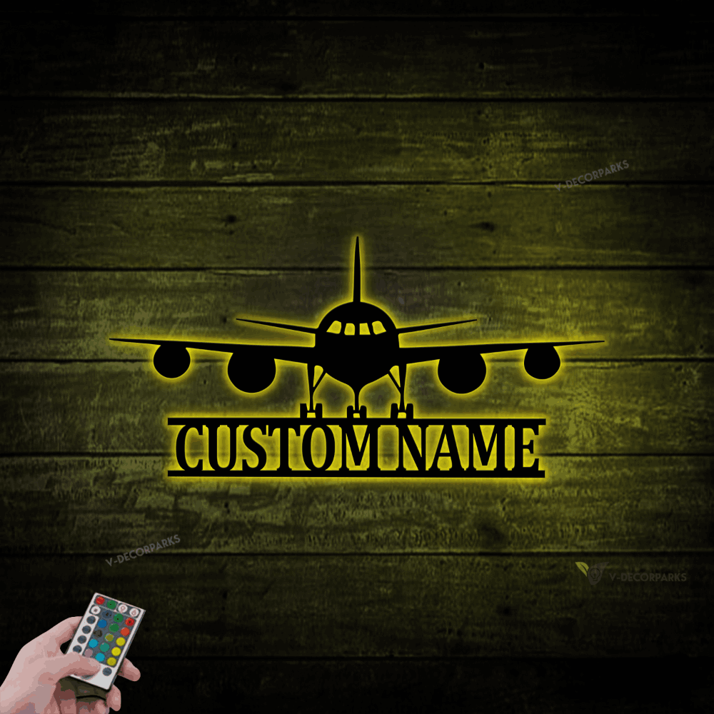 Airplane Metal Sign With Led Lights, Airplane Signs, Aviation Sign ...