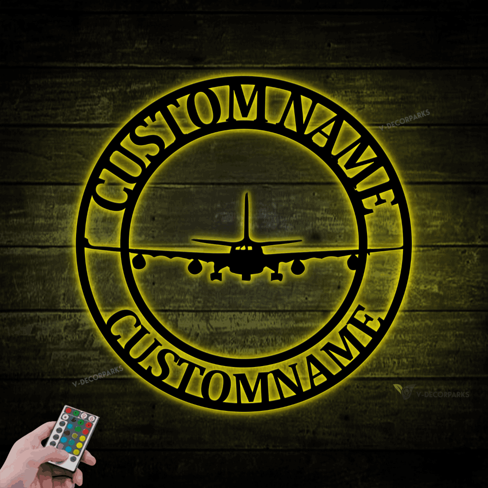 Airplane Metal Sign With Led Lights, Airplane Signs, Aviation Sign ...