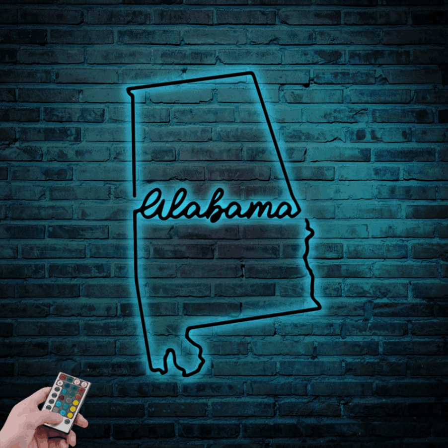 Alabama Metal Sign With Led Lights, State Of Alabama Sign, Metal ...