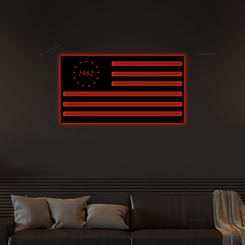 American Flag Sign 1776 Flag Metal Wall Art With Led Lights, Patriotic ...