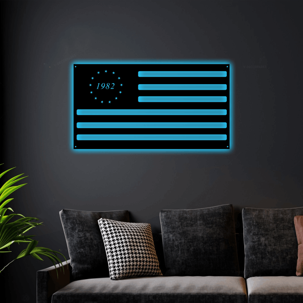 American Flag Sign 1776 Flag Metal Wall Art With Led Lights, Patriotic ...