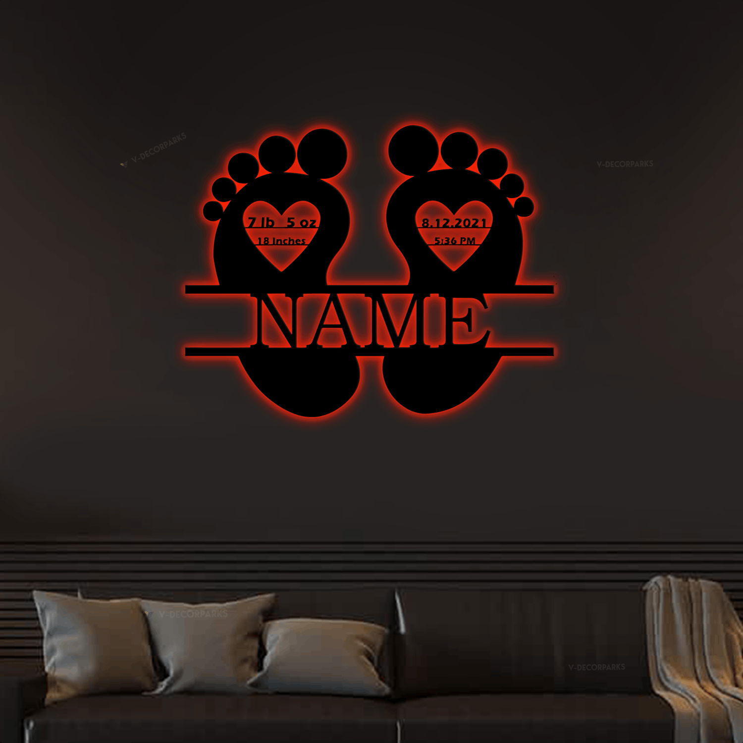 Baby Birth Announcement Metal Sign With Led Lights, Personalized Baby ...