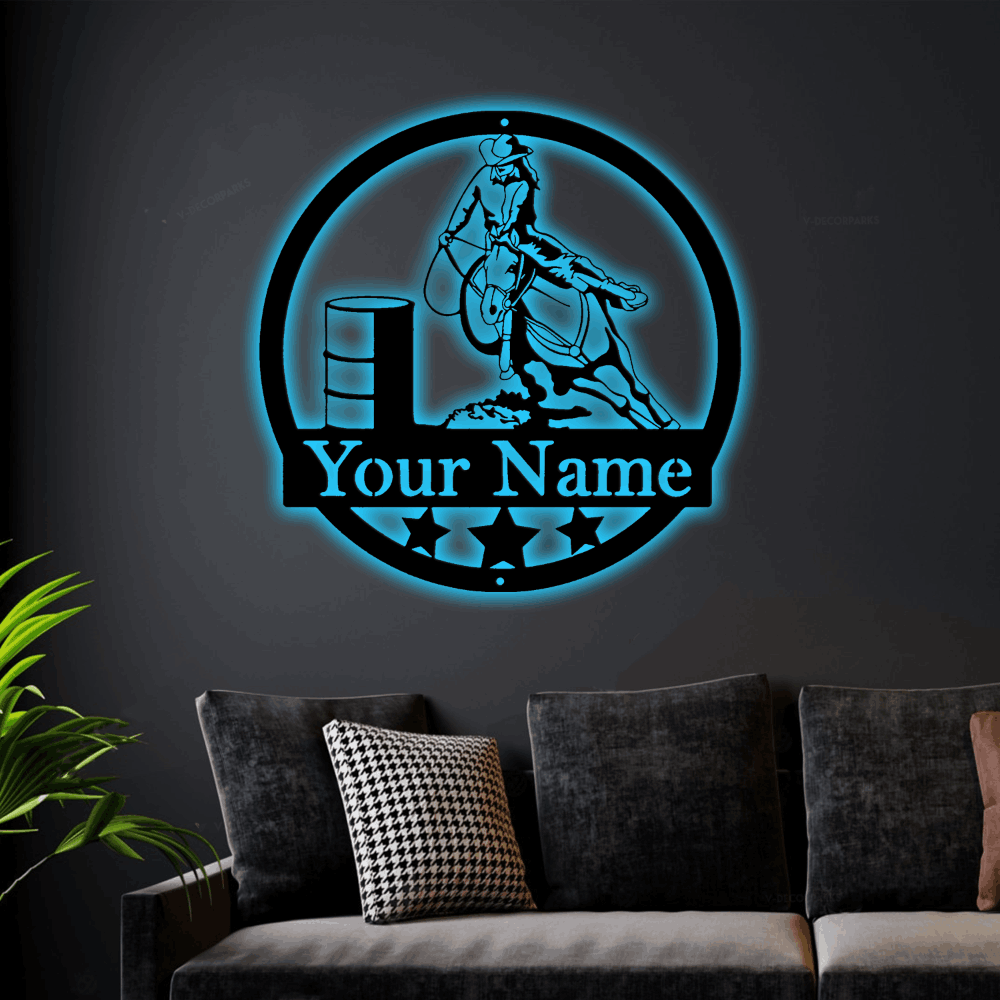 Barrel Racing Galloping Horse With Rider Led Lights, Handmade Metal ...