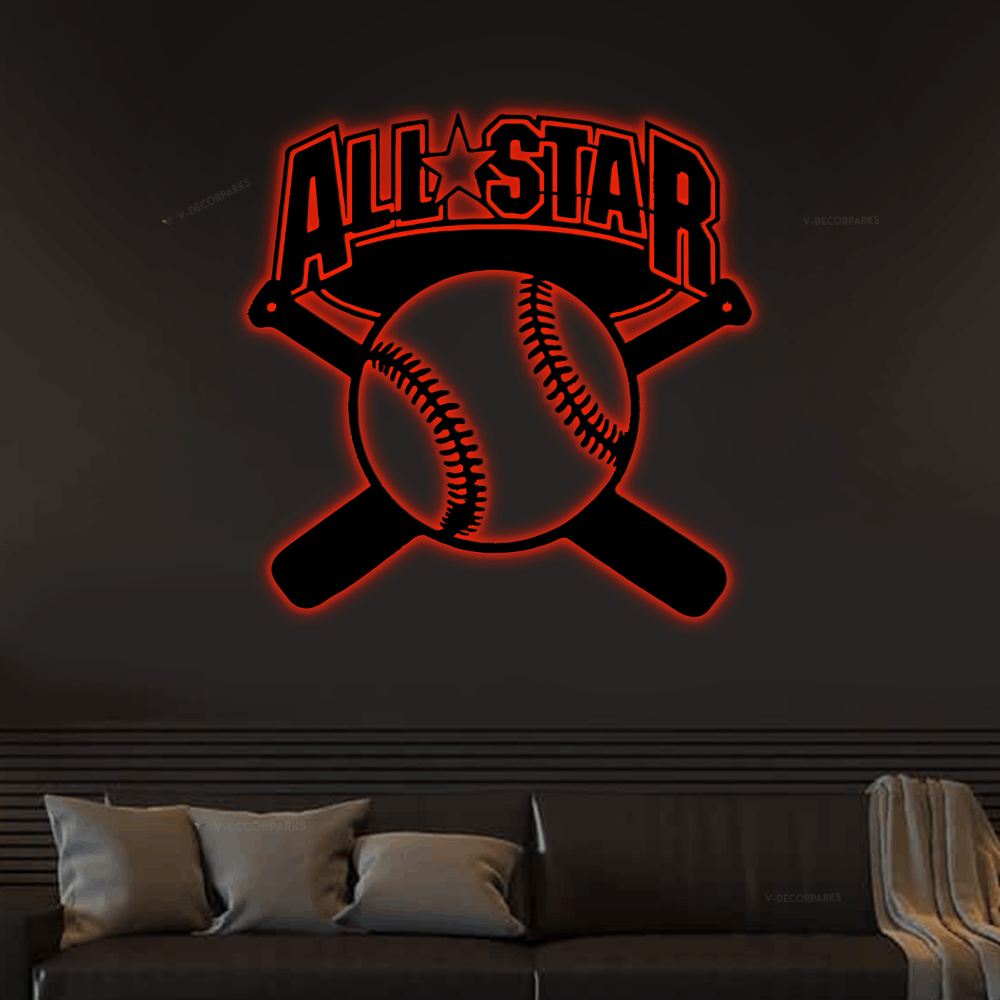 Baseball Bat Sign Monogram Sign With Led Lights, Personalized Baseball ...