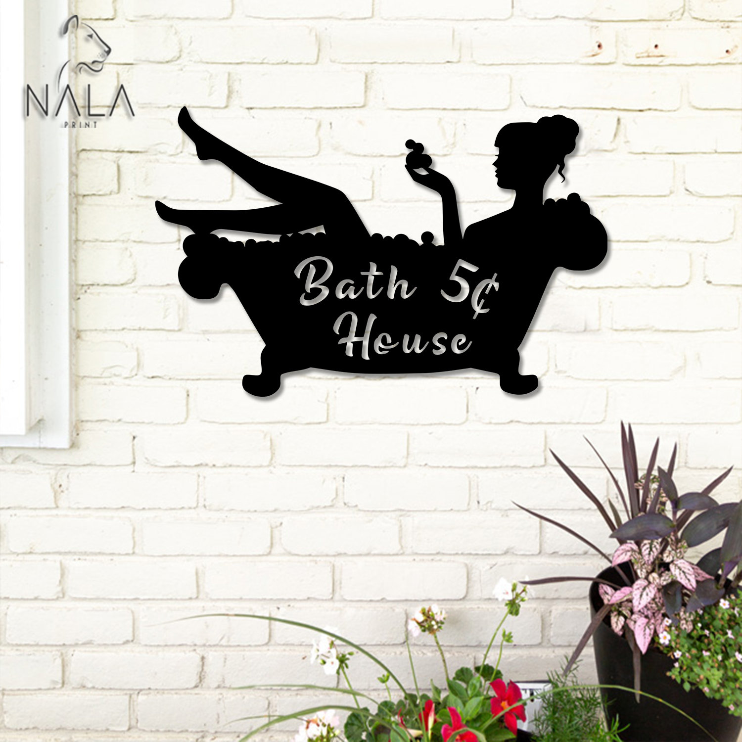 Bath House Bath Tub Girl Metal Sign, Wall Art Decor For Bathroom, Home ...