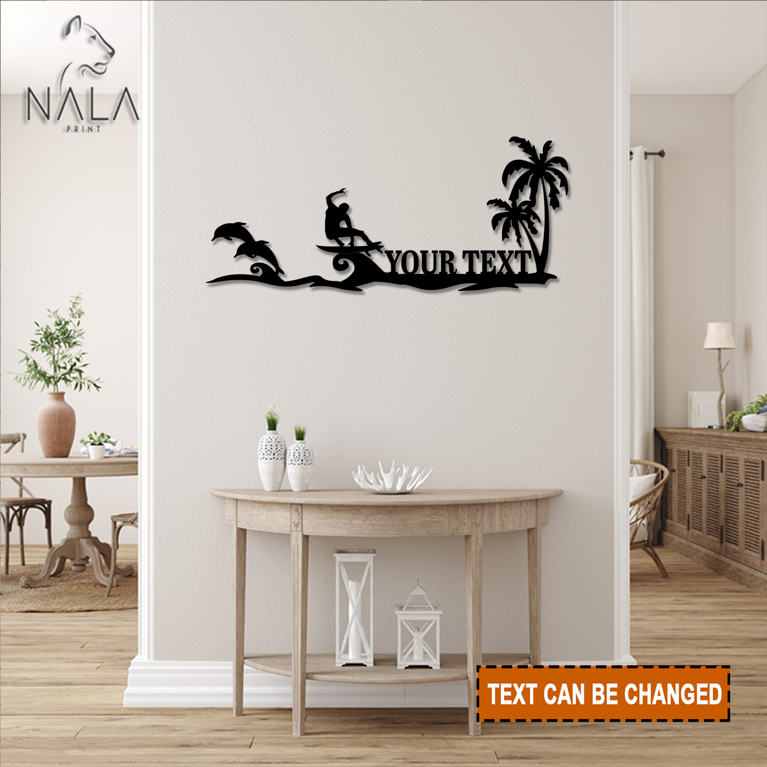 Custom Beach Surfing With Dolphins Cut Metal Sign, Ocean Surfing With ...