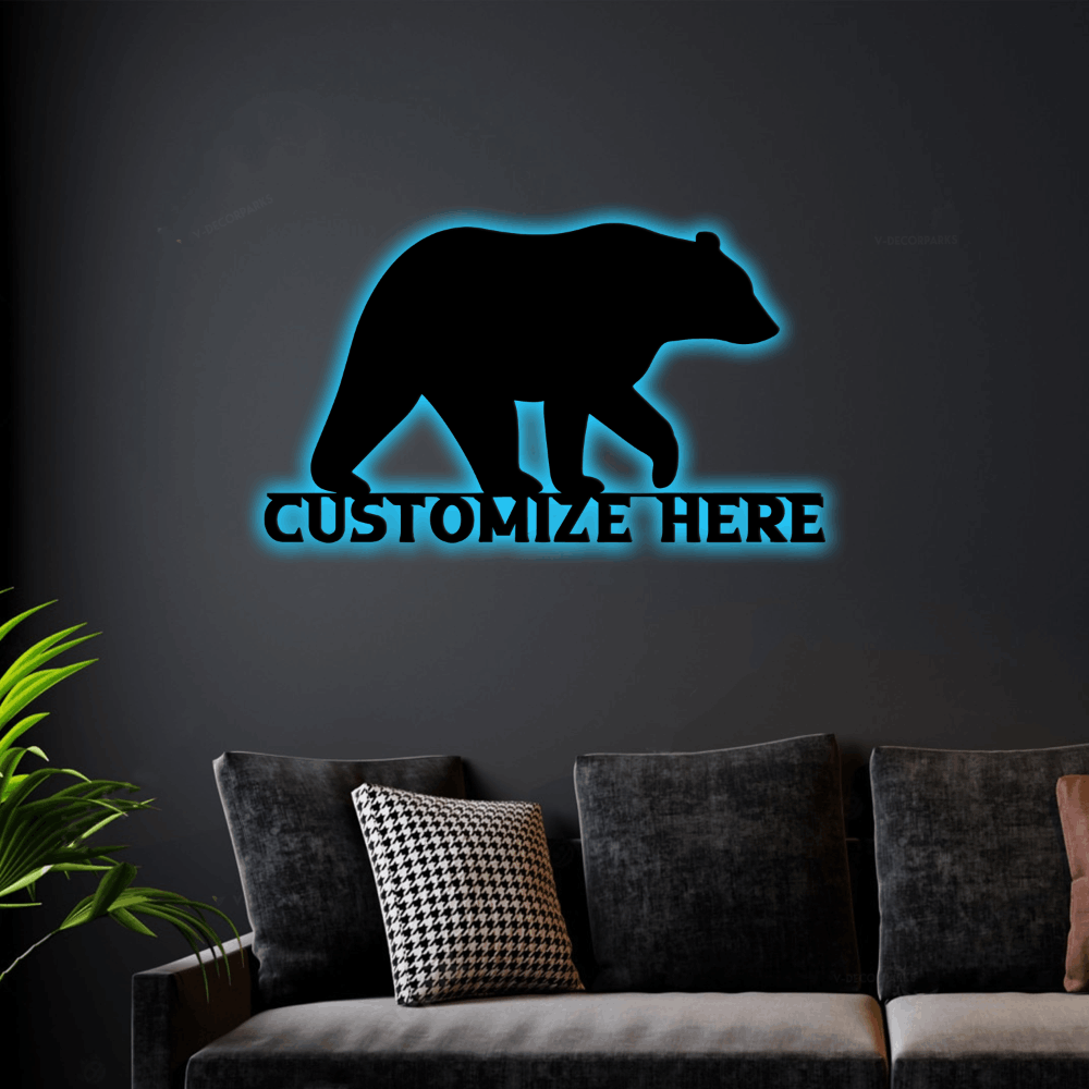 Bear With Led Lights Sign, Metal Bear Sign, Bear Sign, Custom Bear Sign ...