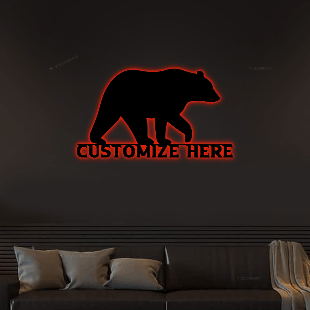 Bear With Led Lights Sign, Metal Bear Sign, Bear Sign, Custom Bear Sign ...
