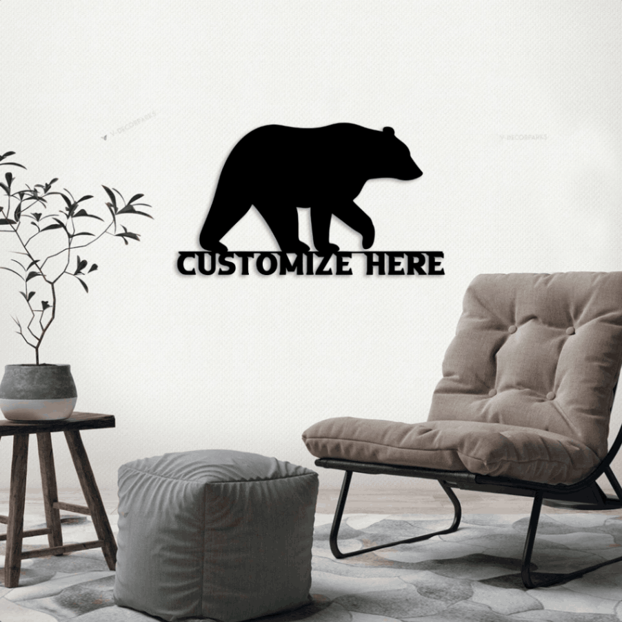 Bear With Led Lights Sign, Metal Bear Sign, Bear Sign, Custom Bear Sign ...