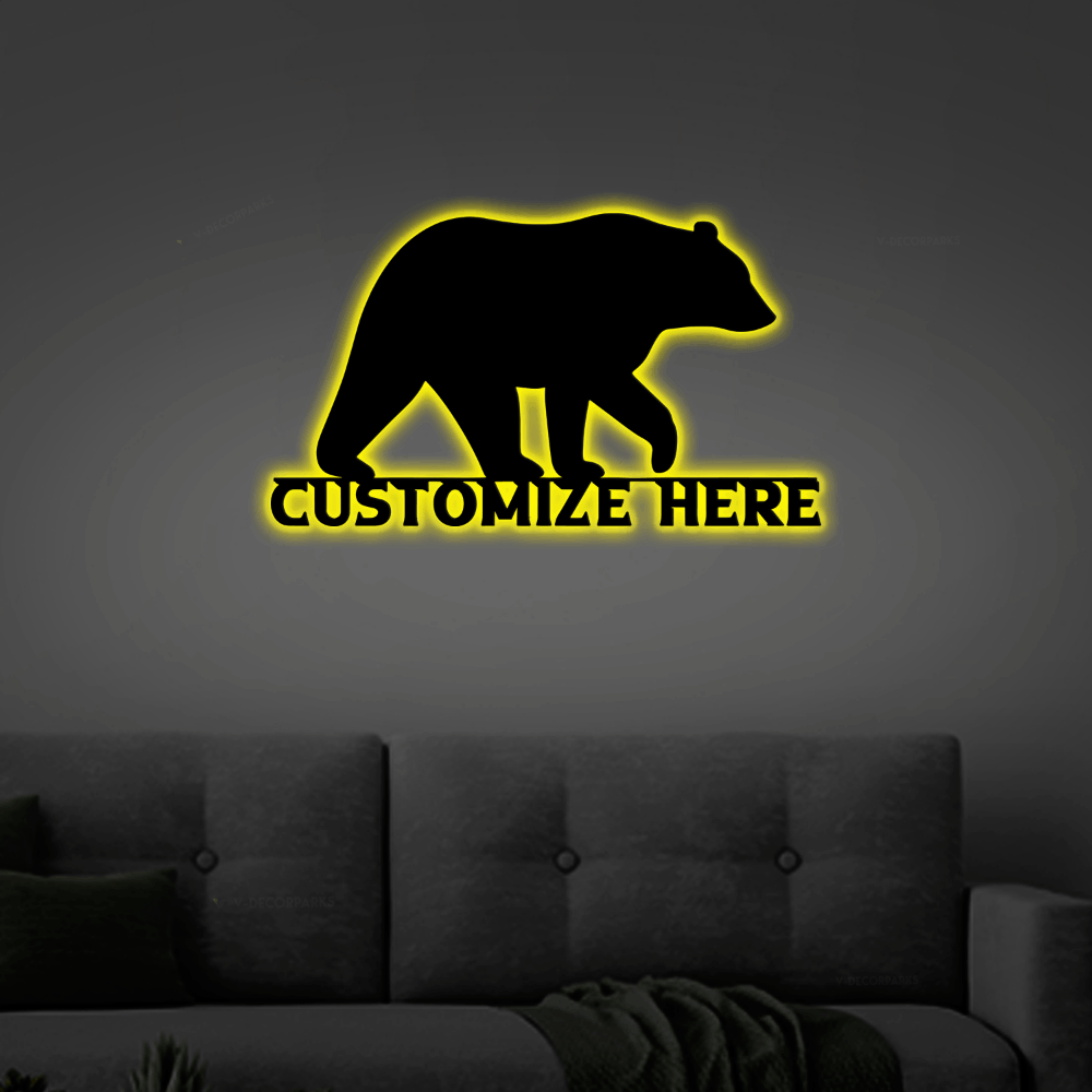 Bear With Led Lights Sign, Metal Bear Sign, Bear Sign, Custom Bear Sign ...