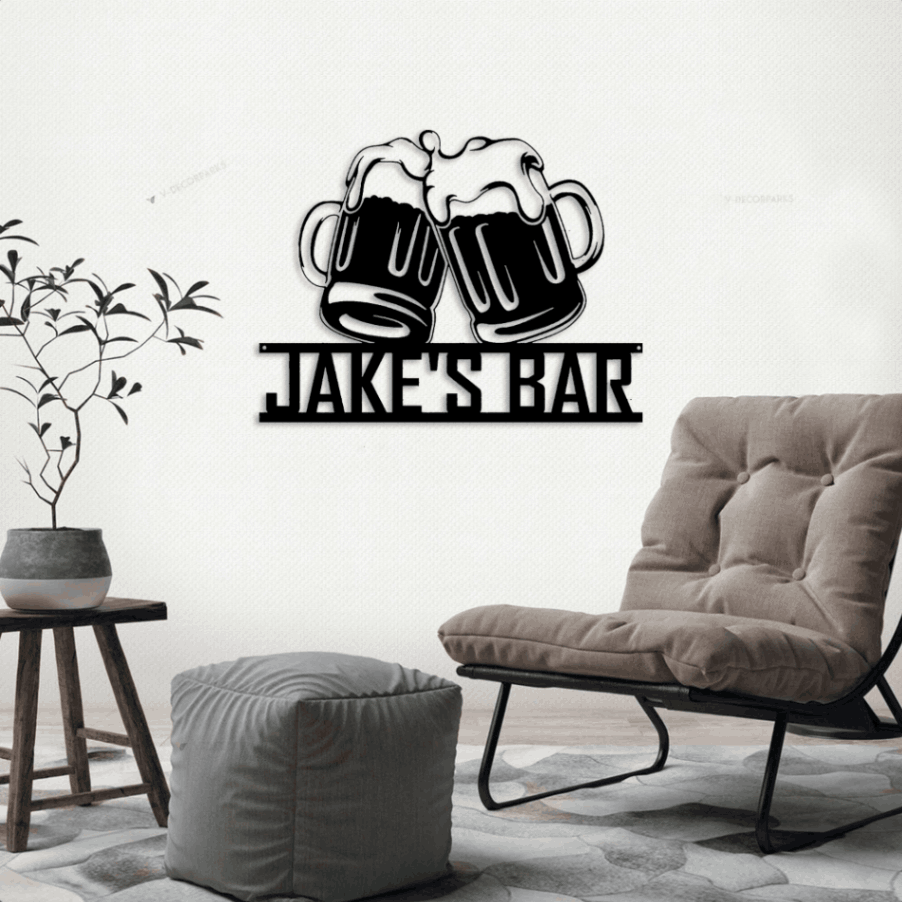 Beer Mug Metal Sign With Led Lights, Custom Bar Theme Sign, Cheers ...