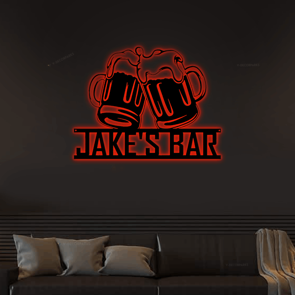 Beer Mug Metal Sign With Led Lights, Custom Bar Theme Sign, Cheers ...