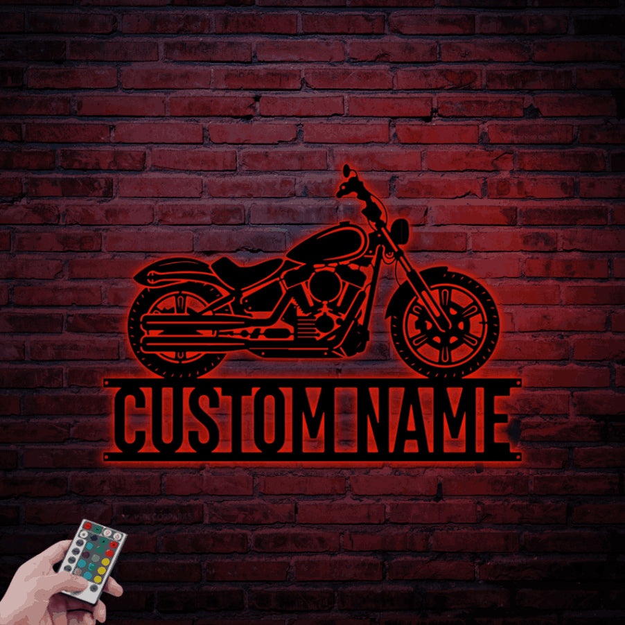Biker Metal Wall Decor With Led Lights, Chopper Sign Gift, Personalized ...
