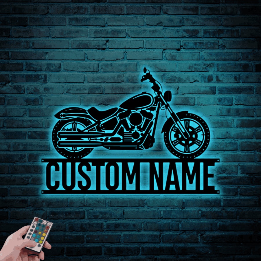 Biker Metal Wall Decor With Led Lights, Chopper Sign Gift, Personalized ...
