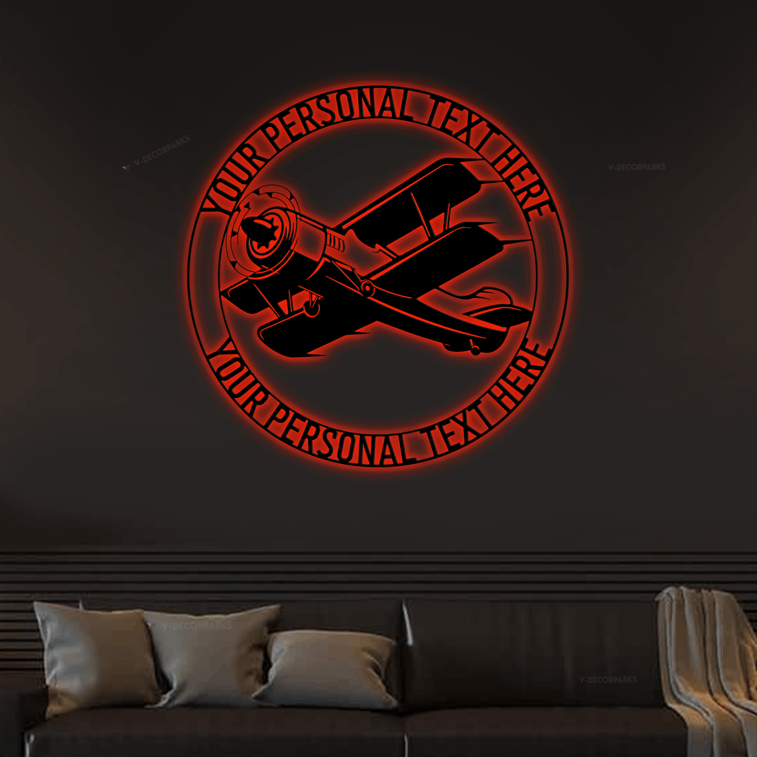 Biplane Personalized Metal Sign With Led Lights, Custom Airplane Steel ...