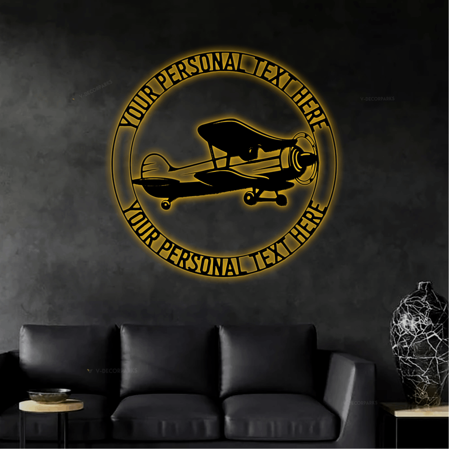 Biplane Personalized Name Metal Sign With Led Lights, Custom Airplane ...
