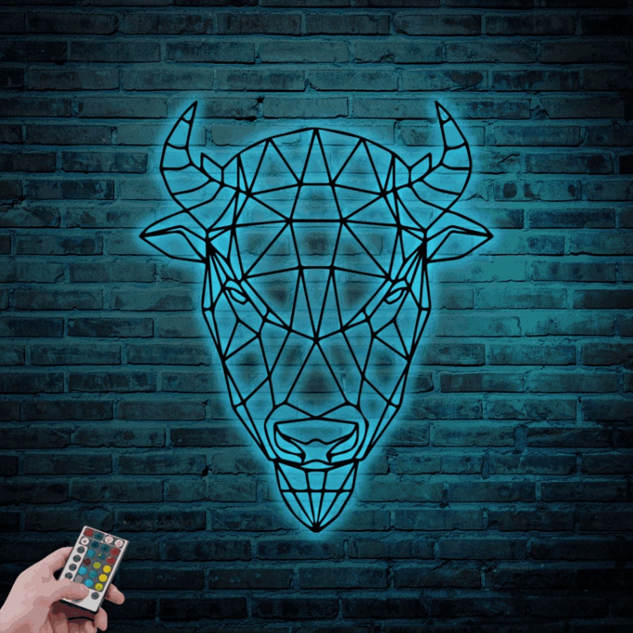 Bison Buffalo Metal Wall Art With Led Lights, Geometric Buffalo Sign ...