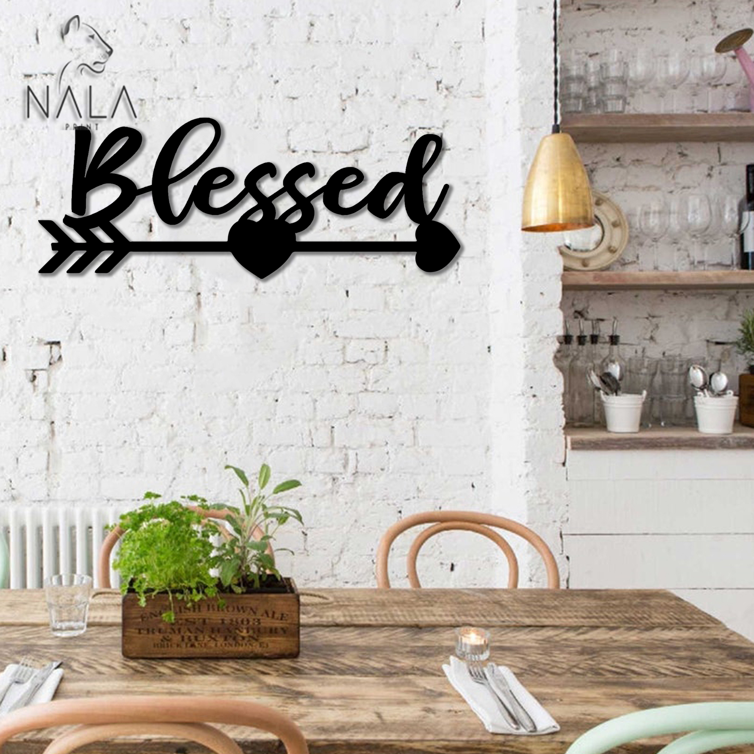 Blessed Heart Arrow Metal Wall Art, Lettering Design Metal Sign ...