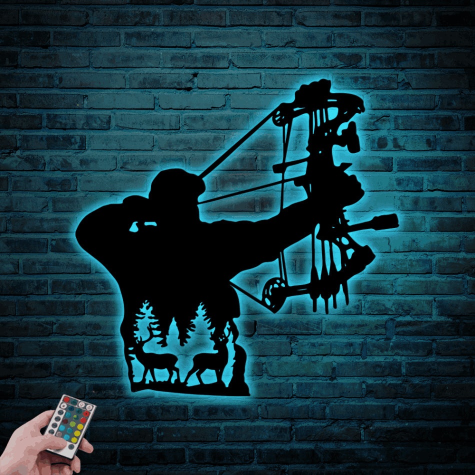 Bow Hunting Metal Wall Art With Led Lights, Bow Hunting Sign, Hunting ...