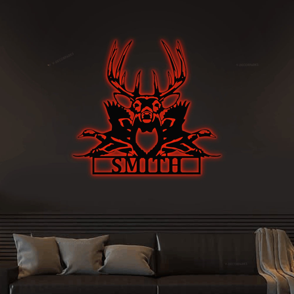 Buck And Ducks Sign With Led Lights, Deer Name Sign, Duck Name Sign ...