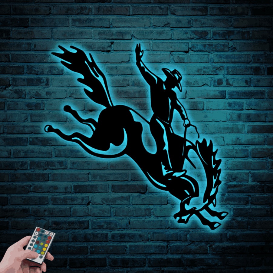 Bucking Bronco Metal Sign With Led Lights, Cowboy Bronco Sign, Western ...