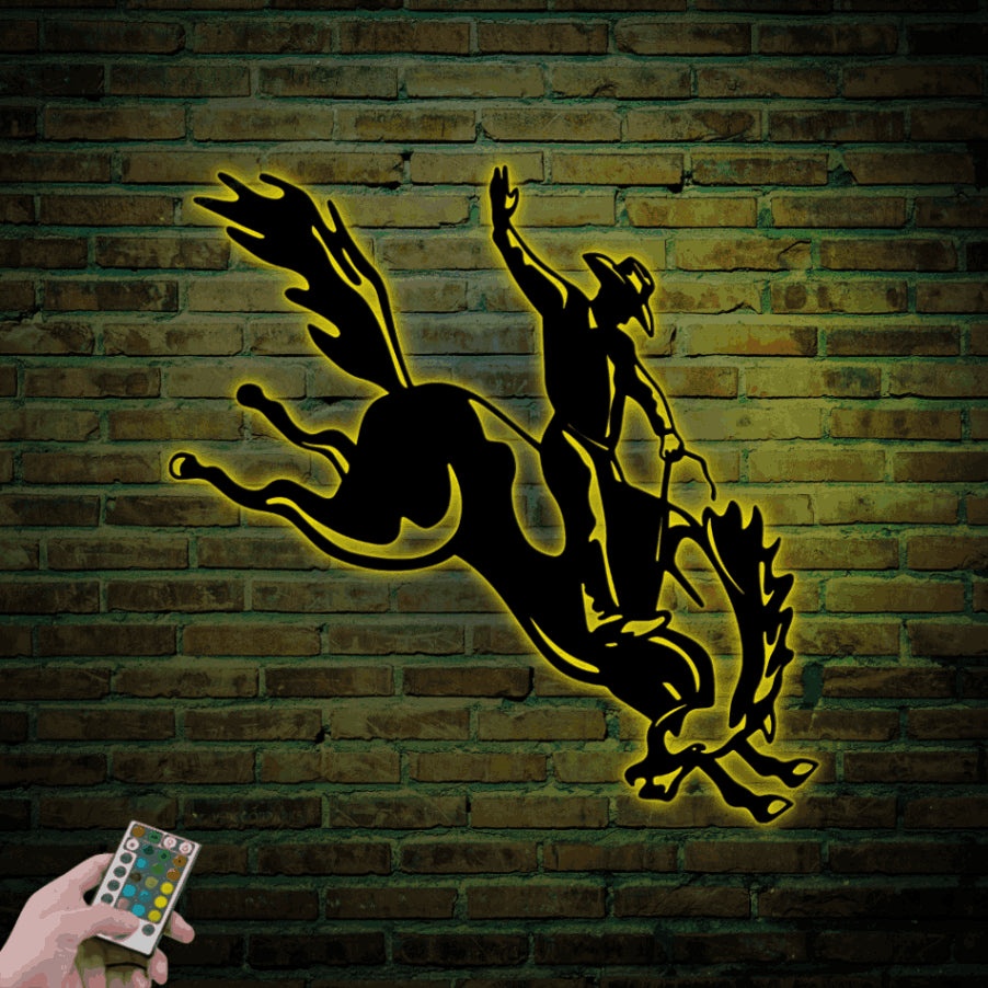 Bucking Bronco Metal Sign With Led Lights, Cowboy Bronco Sign, Western ...