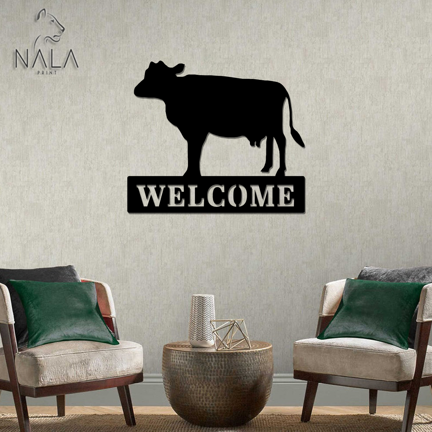 Cow Welcome Metal Sign, Cow Silhouette Wall Art Decor, Farm Animal Wall ...