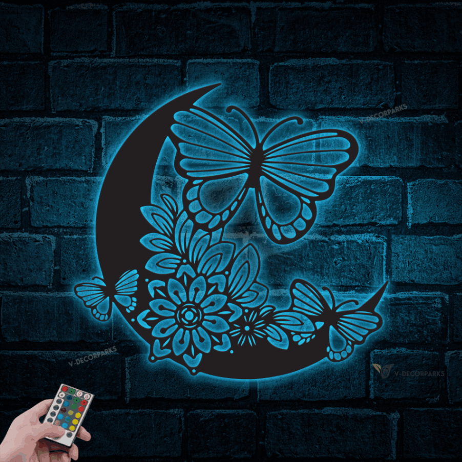 Butterfly Metal Wall Art With Led Lights, Butterfly Sign, Moms Garden ...