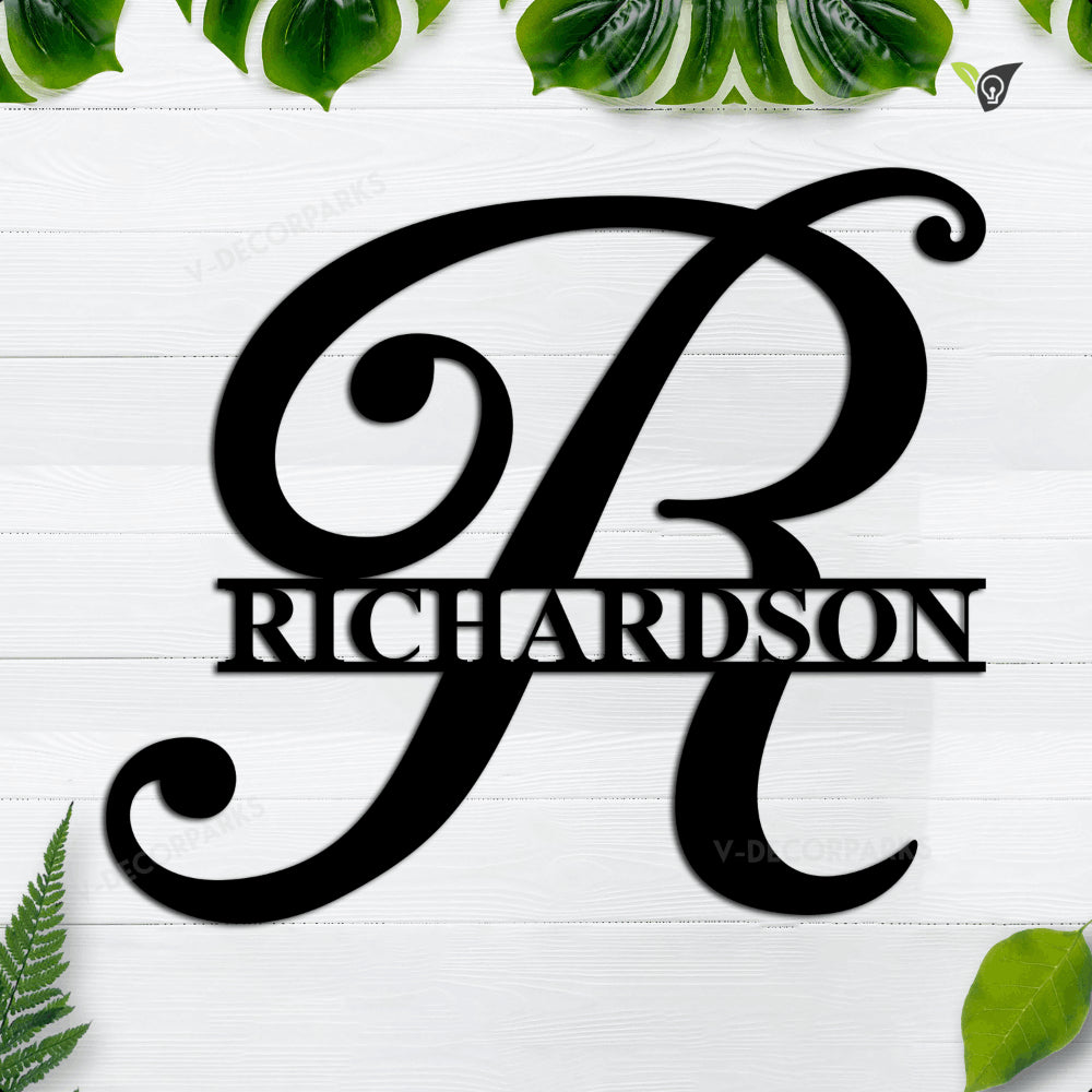 Personalized Name Monogram Metal Sign, Custom Last Name Sign Split ...
