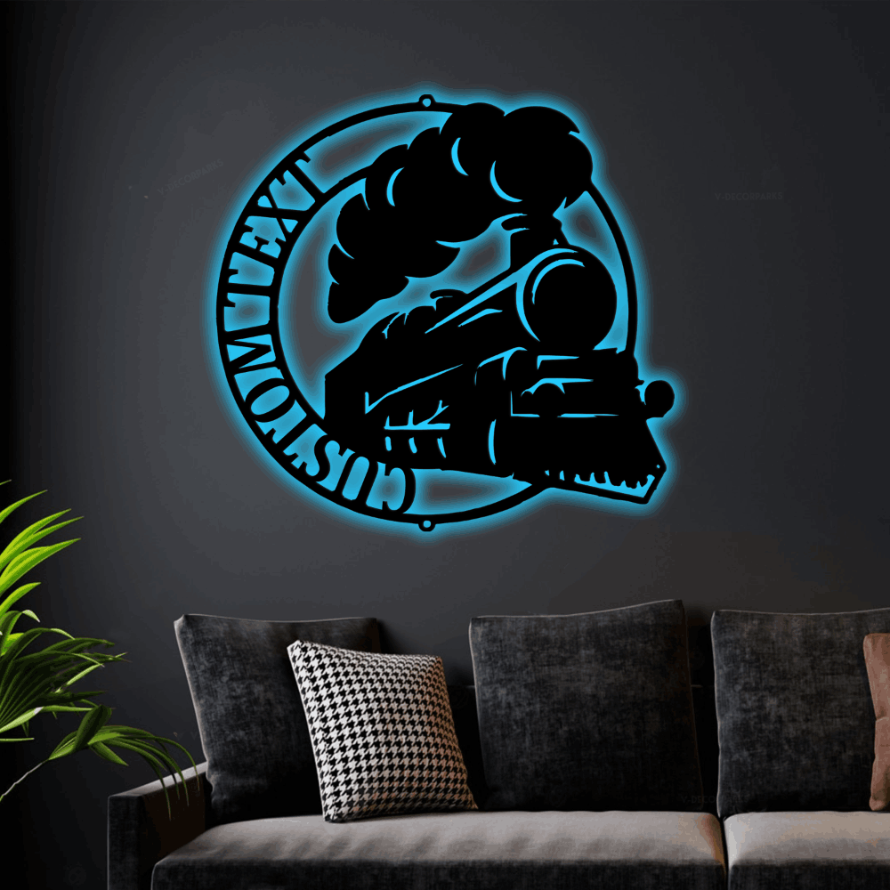 Classic Train Led Lights Sign Monogram Wall Art, Customized Classic ...