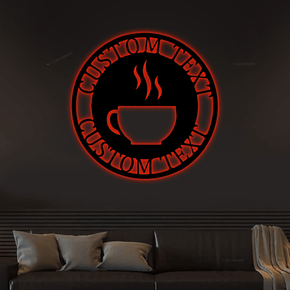 Coffee Bar With Led Lights Sign Monogram Steel Sign, Personalized ...