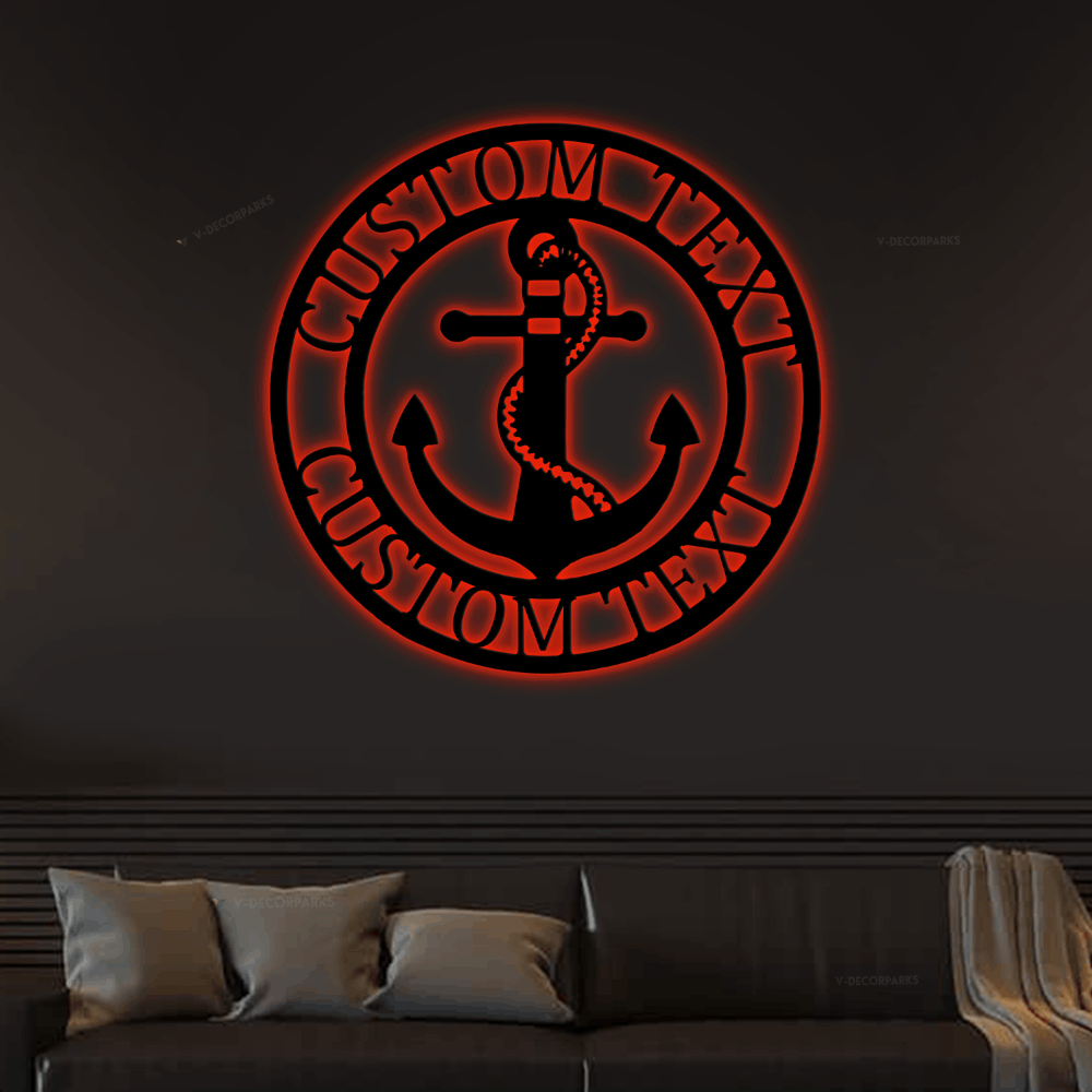 Custom Anchor Sign With Led Lights Monogram Steel Sign Personalize ...