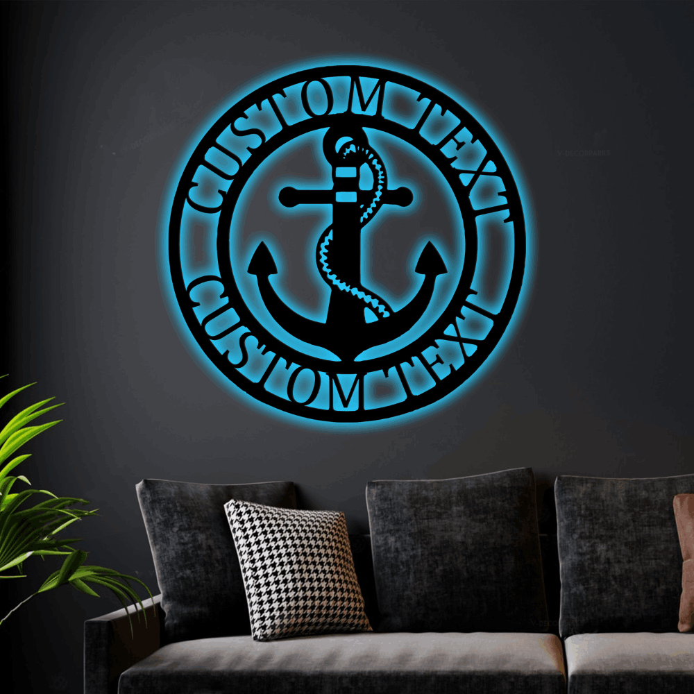 Custom Anchor Sign With Led Lights Monogram Steel Sign Personalize ...