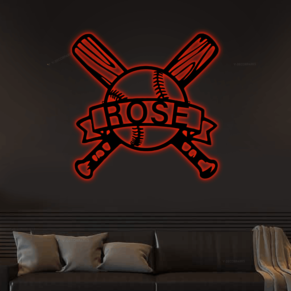 Custom Baseball Bat Led Lights Sign Monogram Steel Sign, Personalized ...