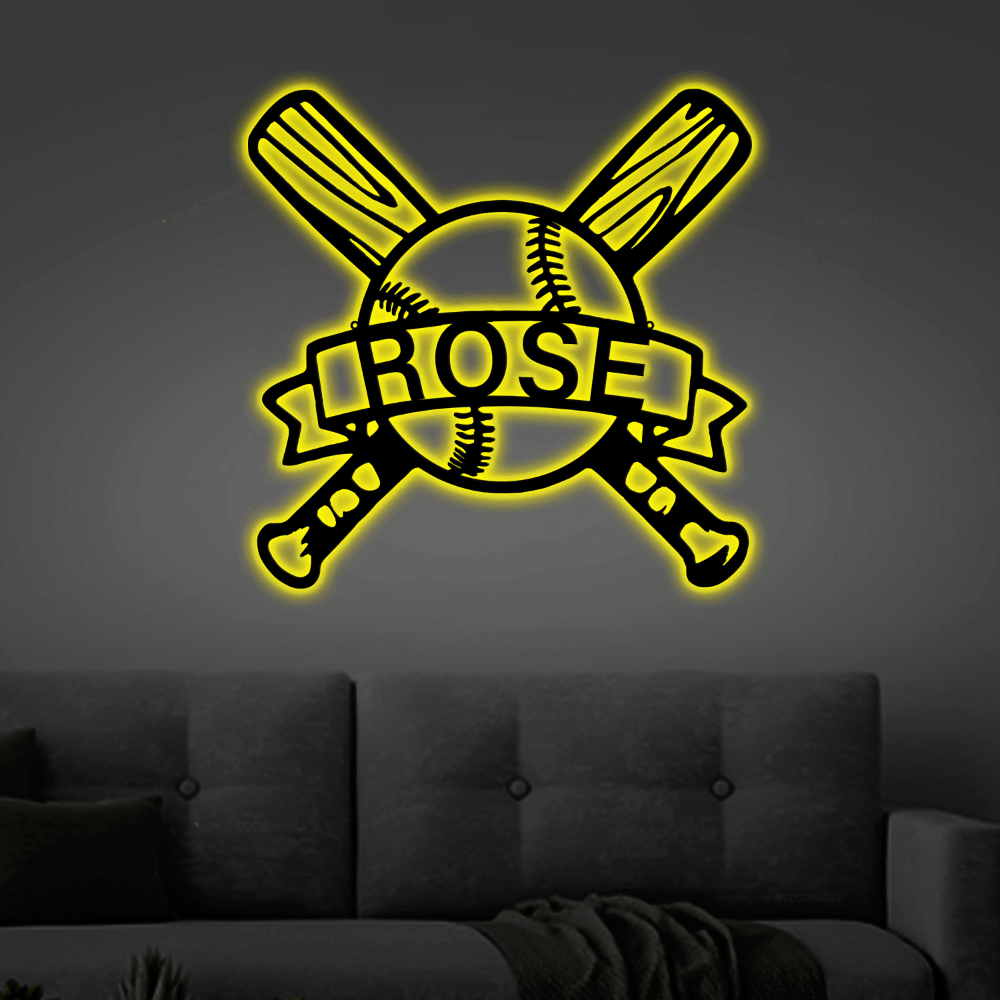 Custom Baseball Bat Led Lights Sign Monogram Steel Sign, Personalized ...