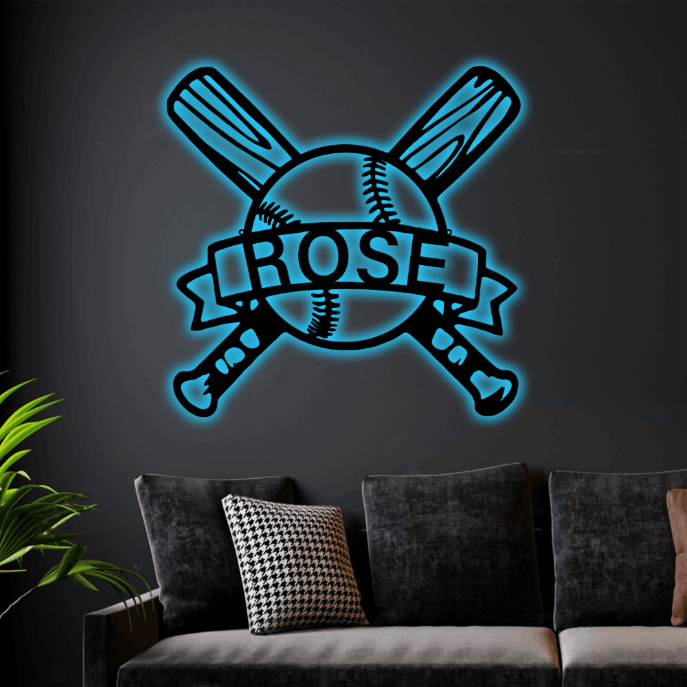 Custom Baseball Bat Led Lights Sign Monogram Steel Sign, Personalized ...