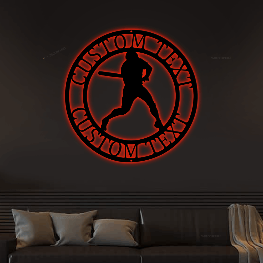 Custom Baseball Monogram With Led Lights, Wall Art Decor Personalized ...